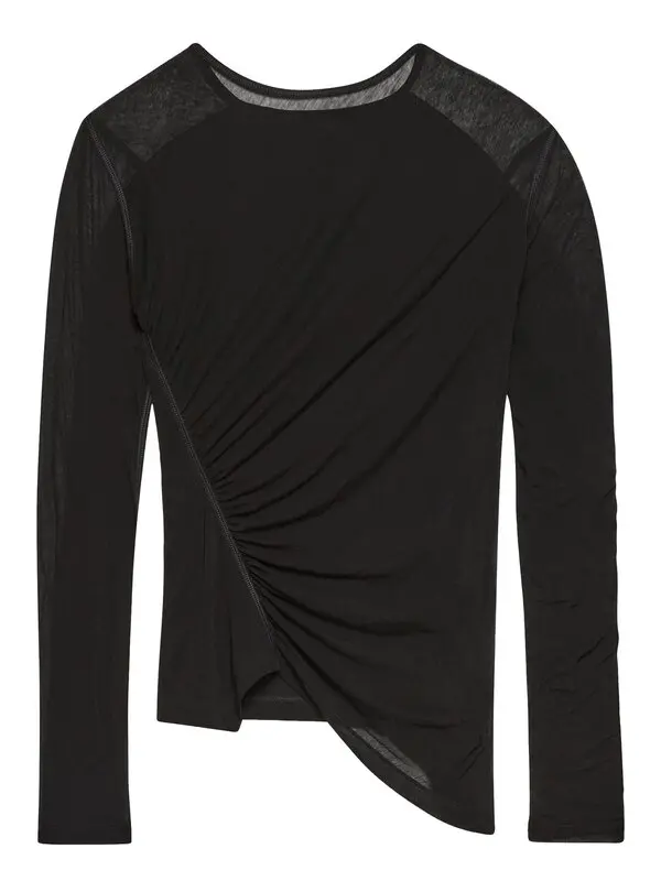 Helmut Lang Sheer Jersey Ruched Asymmetric Top - Black
