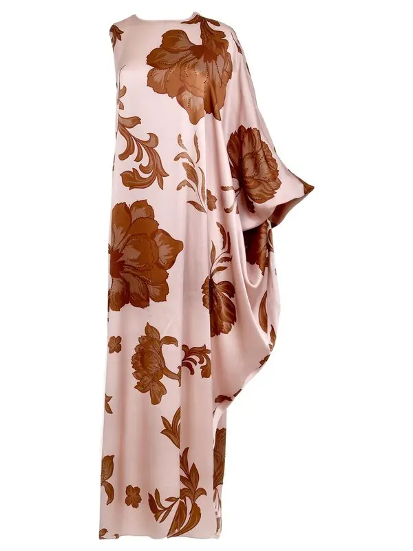 FRANCESCA MIRANDA Floral Wind Silk Asymmetric Maxi Dress - Pink