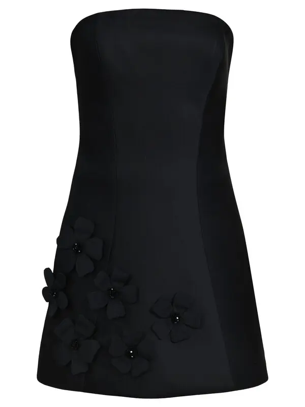 FRANCESCA MIRANDA Floral Appliqué Mini Dress - Black