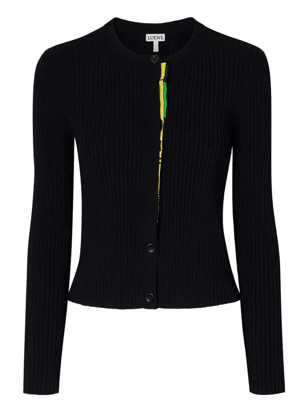 Loewe Satin-trimmed Ribbed-knit Cardigan - Black
