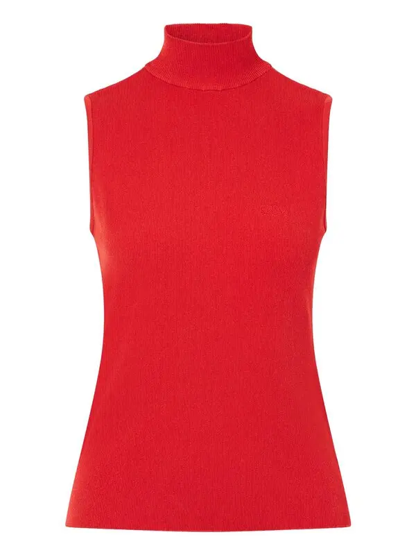 Loewe Logo-embroidered Ribbed-knit Turtleneck Top - Red