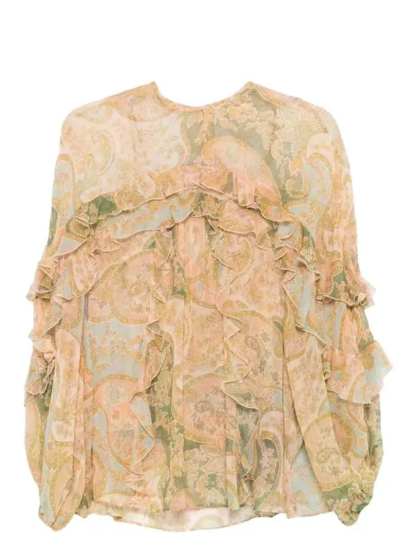 Zimmermann Luna Flutter Ruffled Paisley Blouse - Neutrals