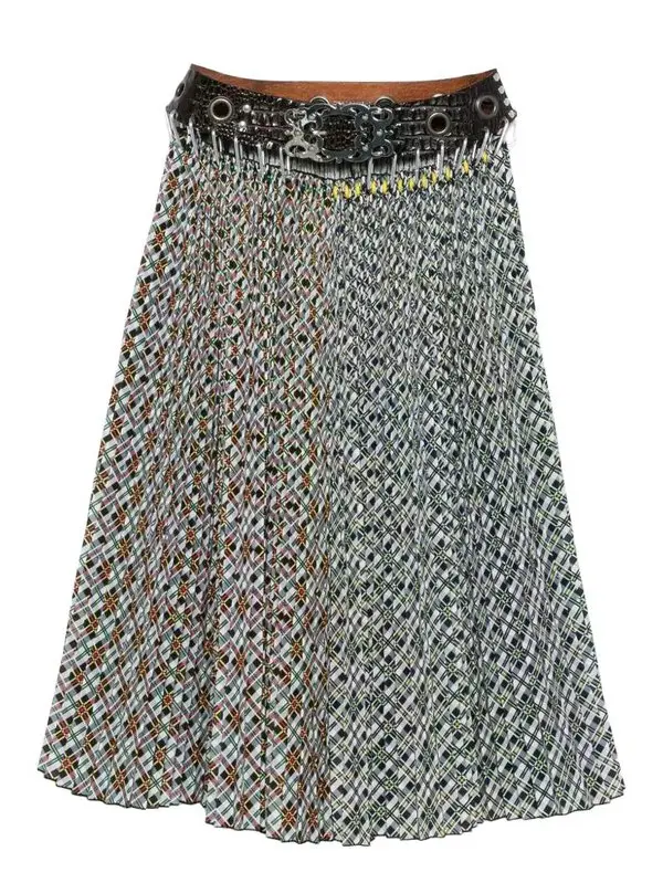 CHOPOVA LOWENA Printed Midi Skirt With Belt - Grey