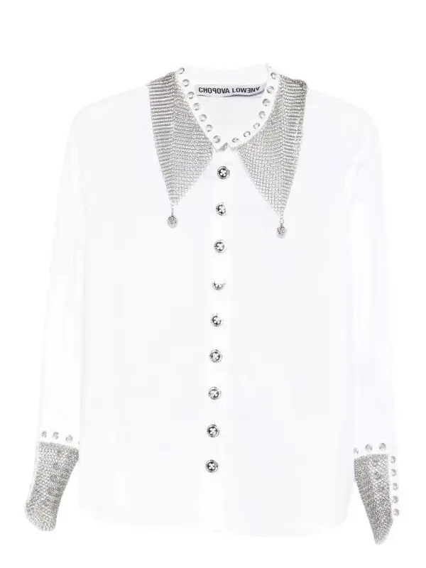 CHOPOVA LOWENA Titan Embellished Collared Shirt - White
