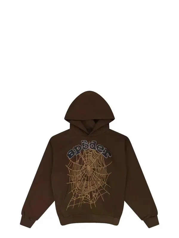 SP5DER Rhinestone-embellished Web-motif Hoodie - Brown