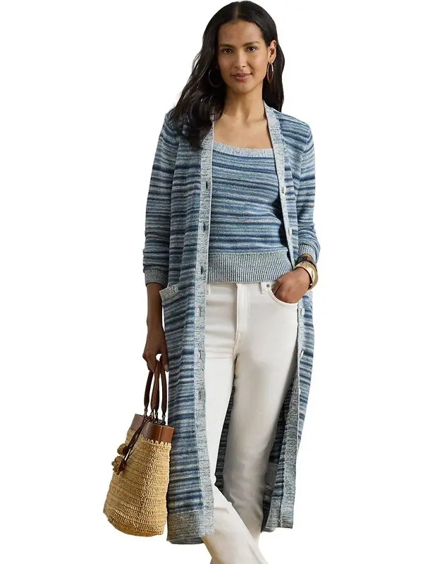 Ralph Lauren Striped Linen-cotton Blend Cardigan - Indigo Multi