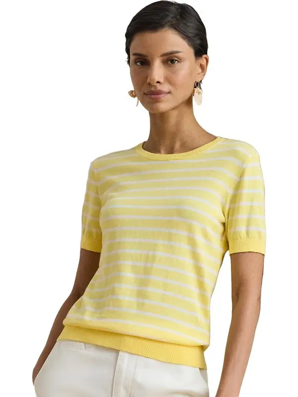 Ralph Lauren Striped Cotton Short-sleeve Sweater - Lemon Sorbet/white