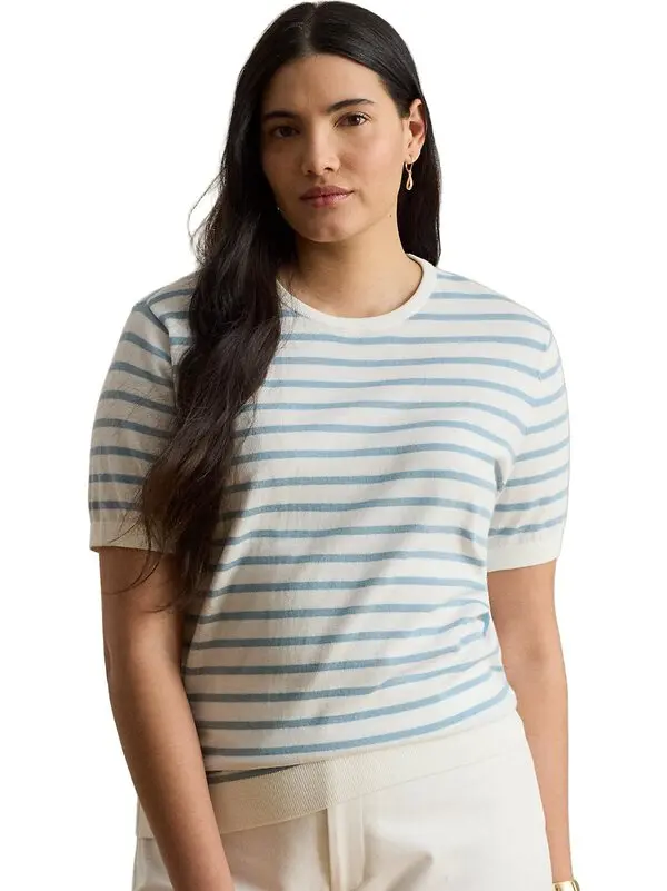 Ralph Lauren Striped Cotton Short-sleeve Sweater - White/blue Note
