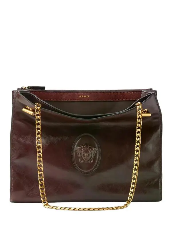 Versace Cabine Leather Shoulder Bag - Brown