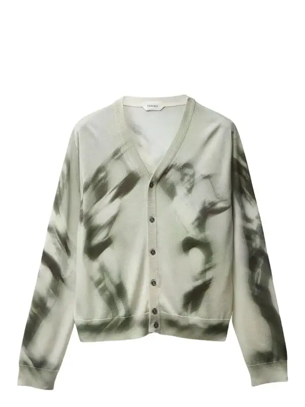 Versace Printed Silk Knit Cardigan - Neutrals