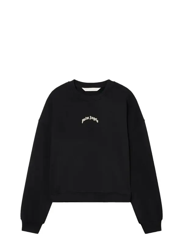 Palm Angels Curved Logo Crop Sweatshirt - Black