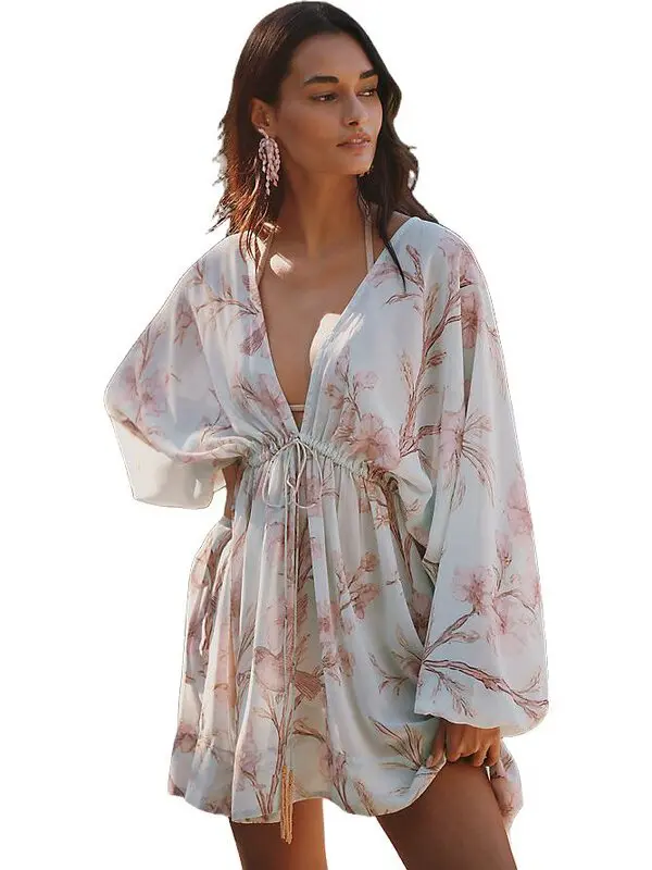 CELANDINE Printed Drawstring Kaftan - Bird