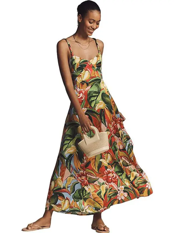 Farm Rio Sleeveless Sweetheart Maxi Dress - Painted Tropical Garden