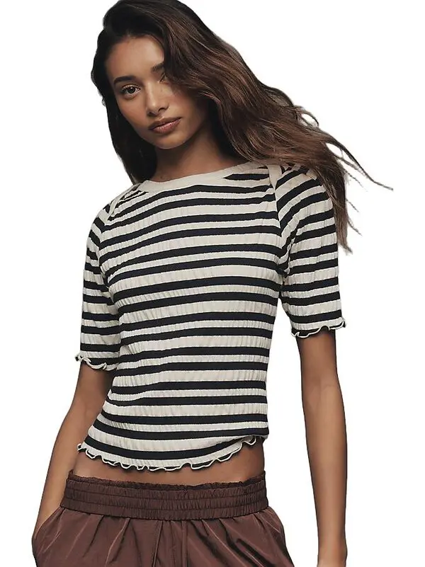 NATION LOS ANGELES April Ruched Half-sleeve Top - Crinkle Stripe