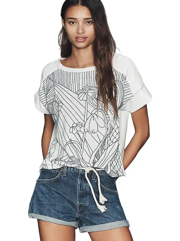 Anthropologie Cotton Stitched Tee - Sugar Swizzle