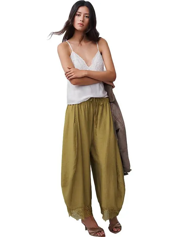Anthropologie Reverie Lace-trim Tapered Pants - Chartreuse