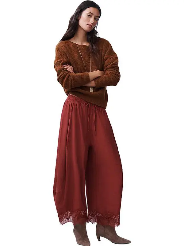 Anthropologie Reverie Lace-trim Tapered Pants - Garnet