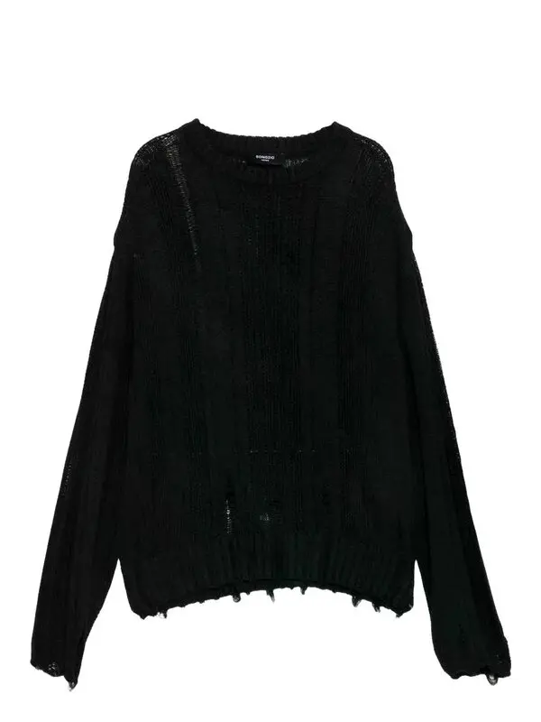 SONGZIO Distressed Crew Neck Jumper - Black