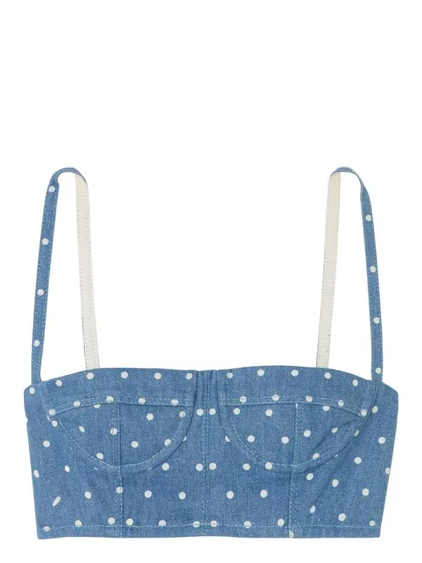 Carolina Herrera Cropped Polka-dot Denim Bustier Top - Blue