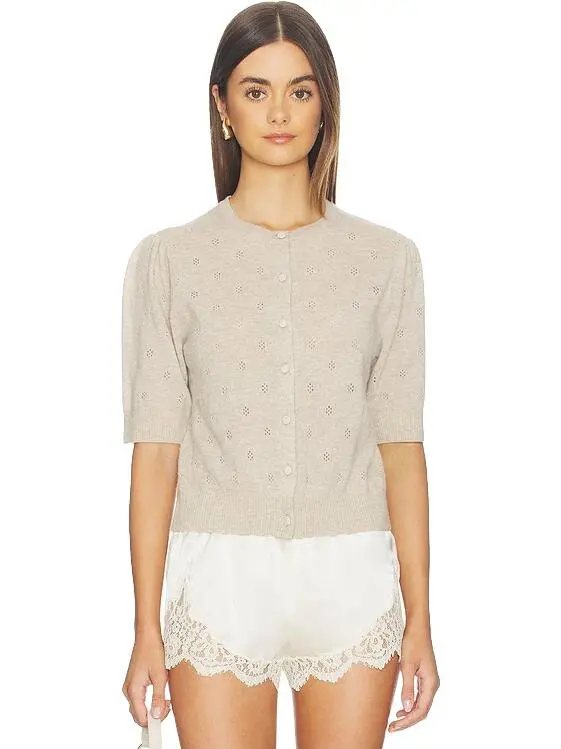 Citizens Of Humanity Raina Pointelle Short Sleeve Cardigan - Beige