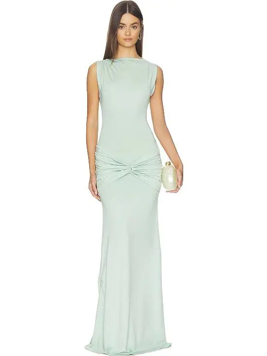 Delfi Quinn Ruched Jersey Gown - Sage