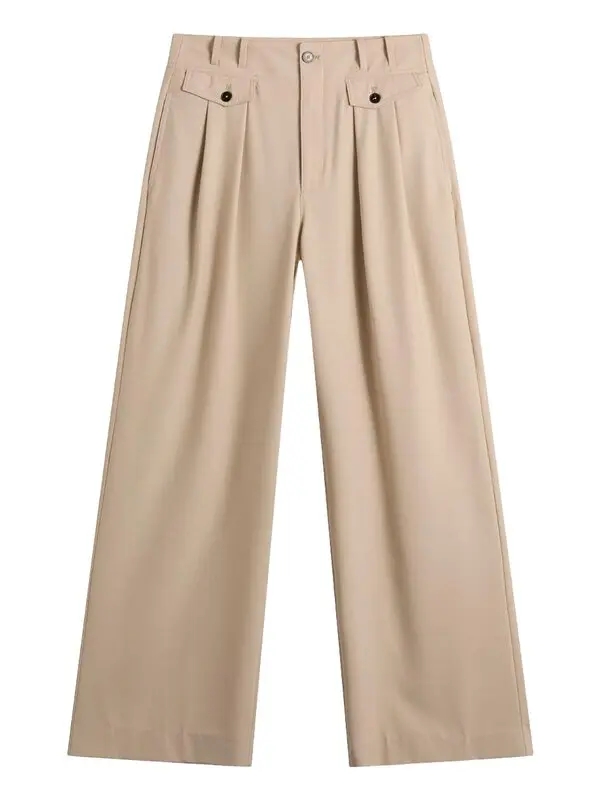 Closed Wide Leg Trousers - Clay Beige