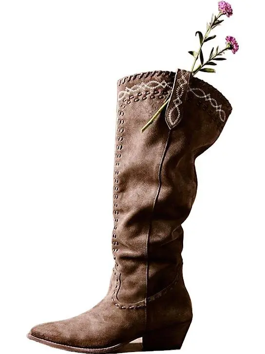 Free People Stitched-up Western Boots - Taupe Suede