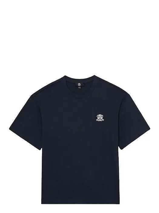 REISS Rainer Logo-embroidered Cotton-jersey T-shirt - Navy