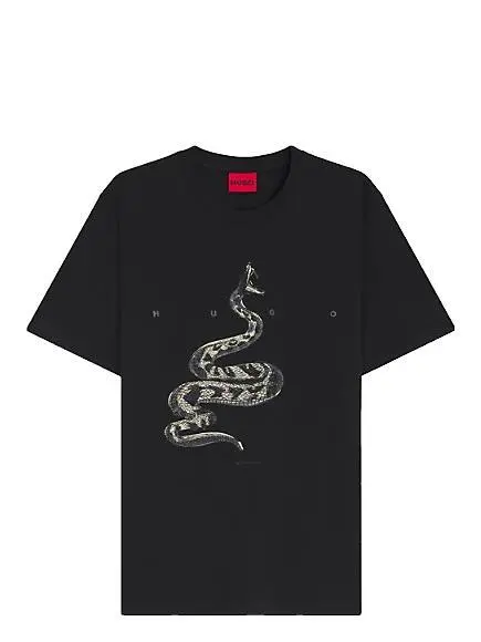 Hugo Snake-print Short-sleeved Cotton-jersey T-shirt - Black