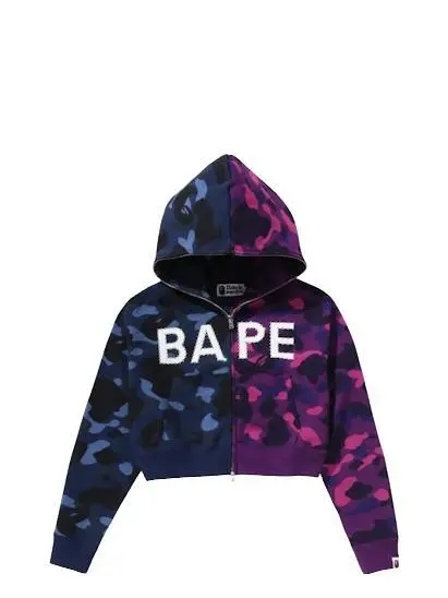 A BATHING APE Crystal Logo Camo Half Zip Hoodie - Purple