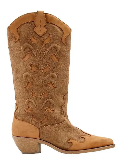 ALLSAINTS Dolly Western Heeled Suede Boots - Tan Brown