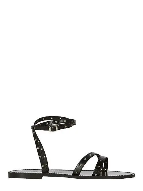 The Kooples Leather Strappy Flat Sandals - Black