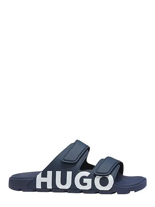 Hugo Brand-print Rubber Slides - Dark Blue