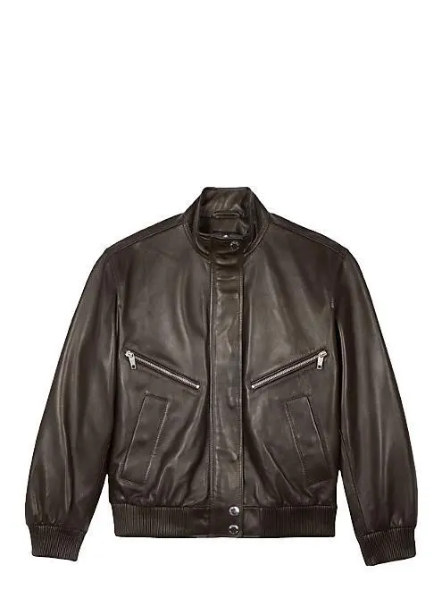 The Kooples Relaxed Fit Leather Jacket - Cafe