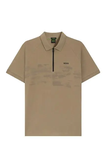 BOSS Branded Zip-up Cotton-blend Polo Shirt - Light/pastel Green