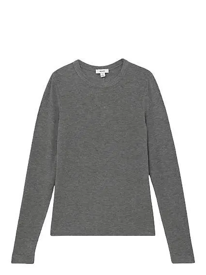 REISS Arabelle Round-neck Stretch-jersey Top - Grey Marl