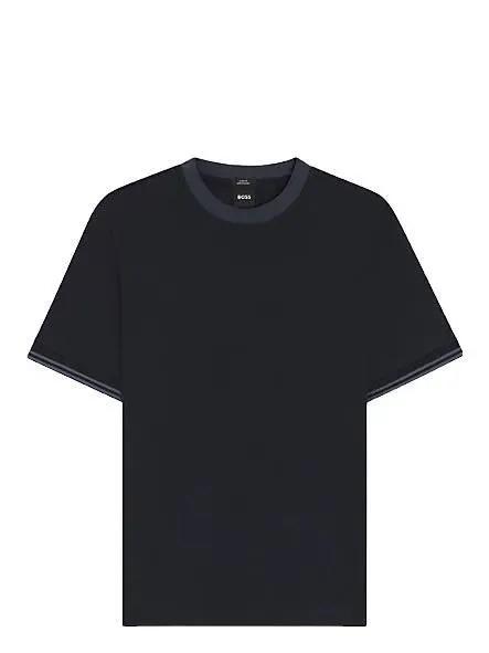 BOSS Contrast-trim Crewneck Cotton-jersey T-shirt - Dark Blue