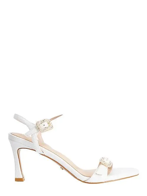 DUNE Milana Faux-leather Heeled Sandals - White Plain Synthetic