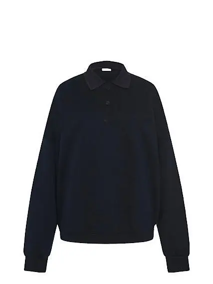 THE ROW Corzas Relaxed Polo Cotton-jersey Sweatshirt - Dark Navy