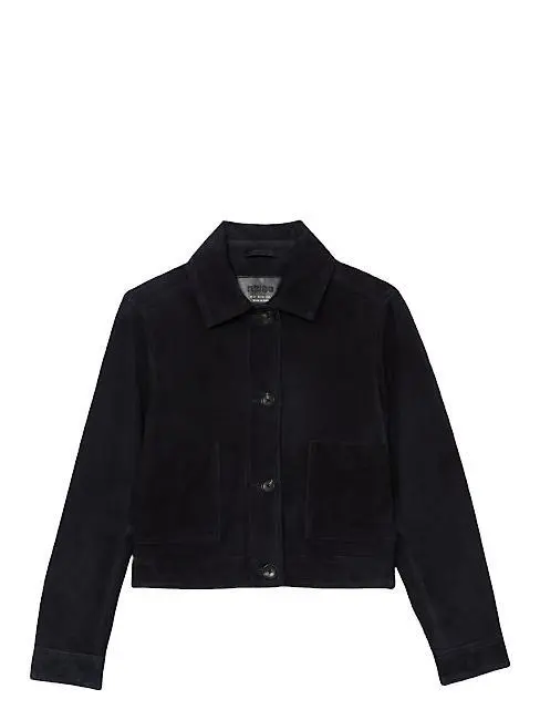 REISS Patch-pocket Suede Trucker Jacket - Navy