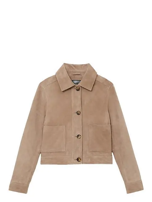 REISS Patch-pocket Suede Trucker Jacket - Neutral