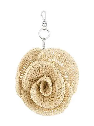 The Kooples Flower Raffia Bag Charm - Ecru