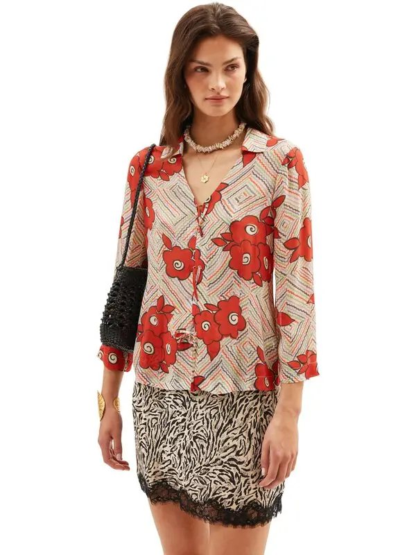 Rixo Floral Print Tie-front Blouse - Red