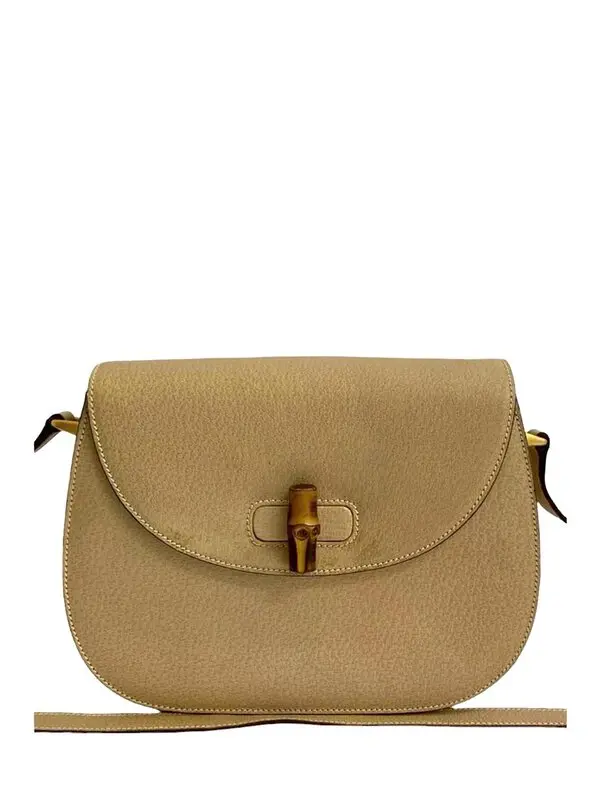 Gucci 20th Century Grained Calfskin Bamboo Crossbody Bag - Brown
