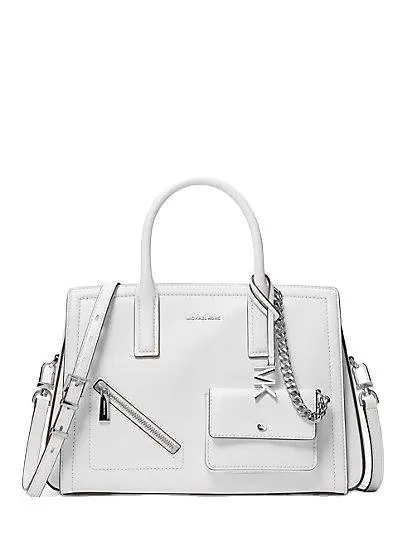 Michael Kors Laila Medium Leather Satchel With Card Case - White