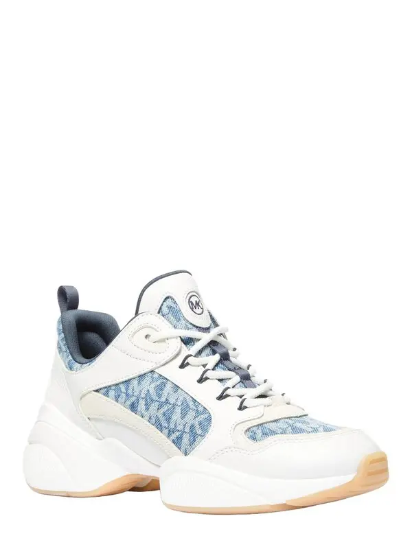 Michael Kors Bowie Signature Logo Print Denim Trainer - White