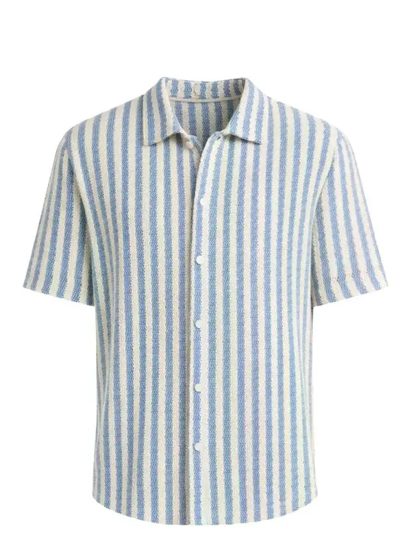 Vince Beach Stripe Short-sleeve Cotton Shirt - Blue