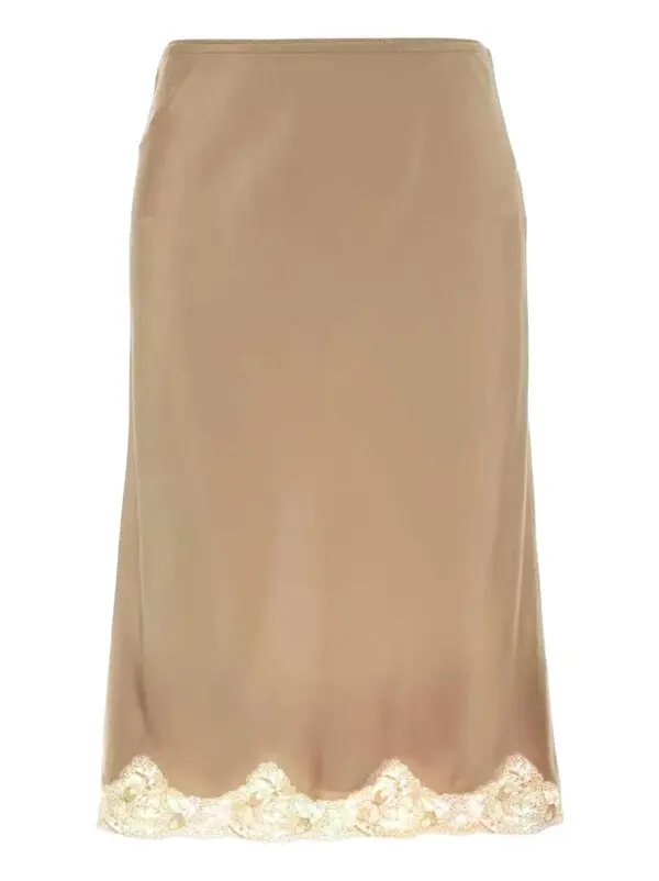 Saint Laurent Lace Trim Satin Skirt - Neutrals