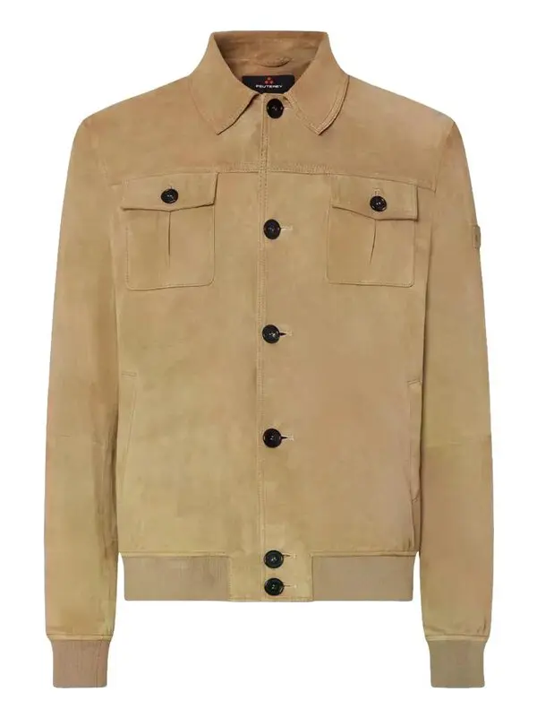 Peuterey Suede Buttoned Jacket With Patch Pockets - Neutrals