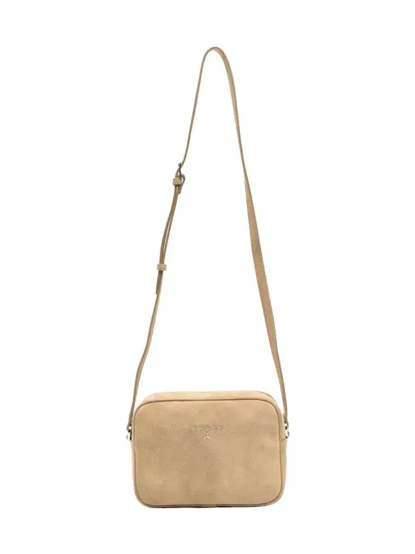 Patrizia Pepe Logo-plaque Suede Crossbody Bag - Neutrals